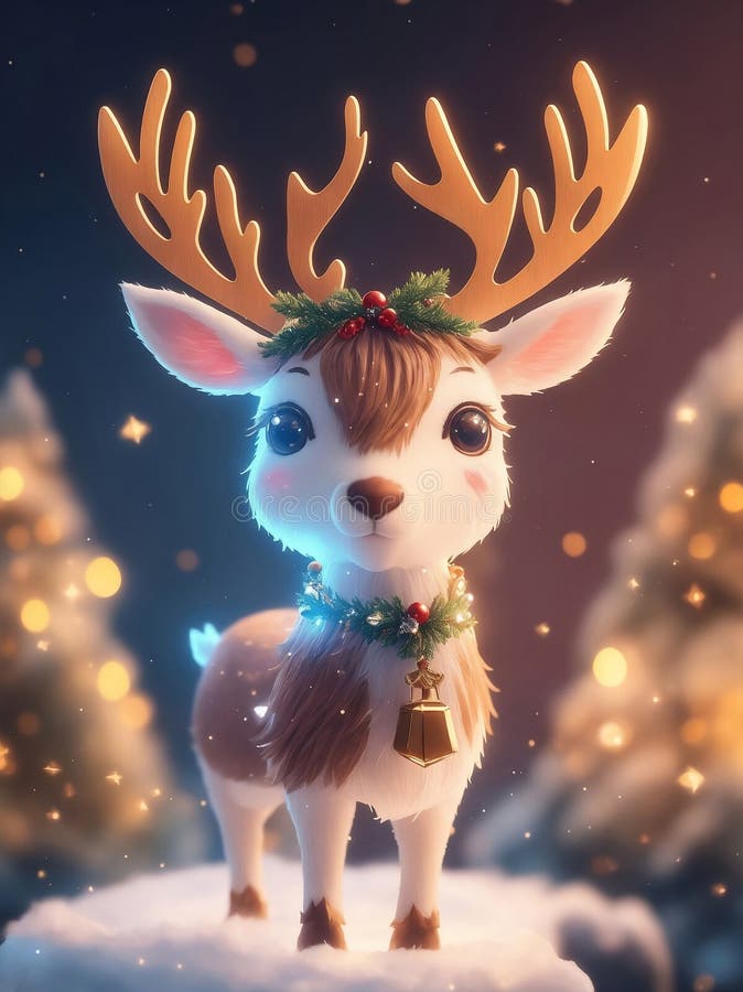 Cute Reindeer on Snowy Day, Generative AI Illustration Stock ...