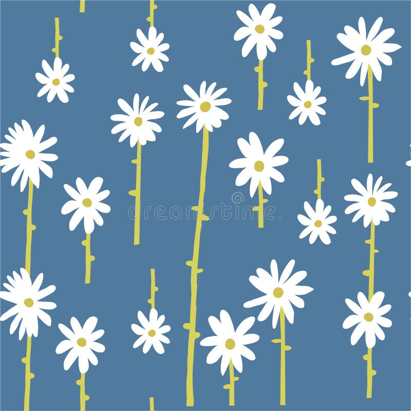 Cute Repeat Daisy Wildflower Pattern with Navy Blue Background ...