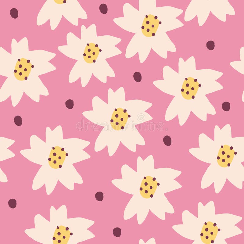 Cute Repeat Daisy Wildflower Pattern with Light Pink Background ...