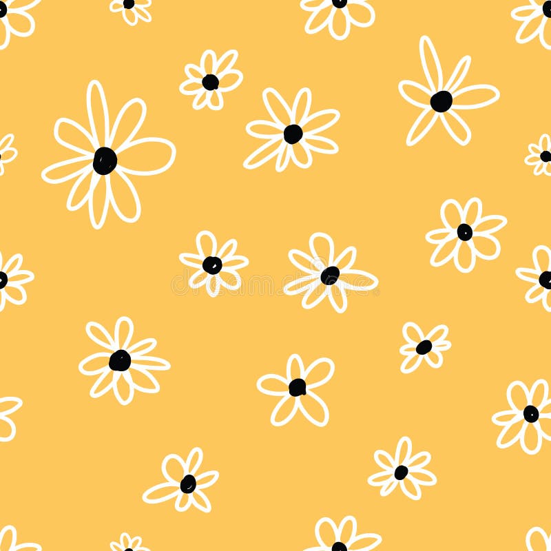 Cute Repeat Daisy Wildflower Pattern with Yellow Background. Seamless ...