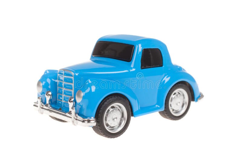 Cute Retro Blue Car Toy, Isolated on White Stock Photo - Image of ...