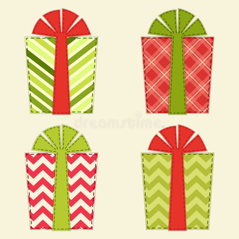 Cute Retro Christmas Present Boxes As Fabric Applique Stock Vector ...