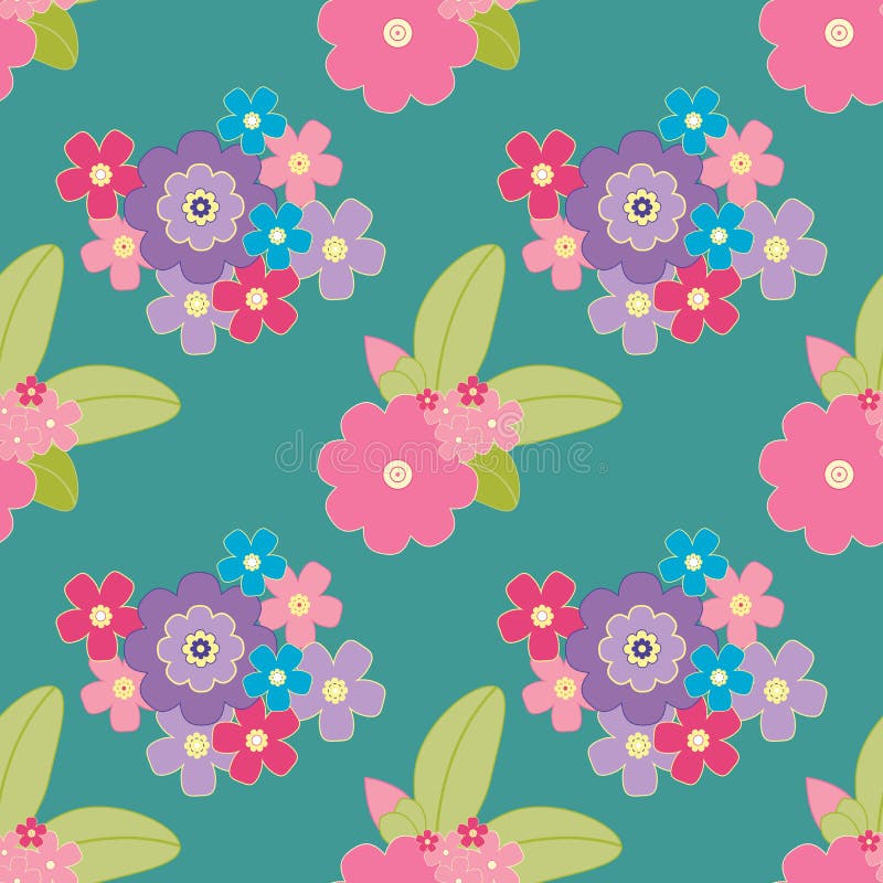 Cute Retro Flower Background, Seamless Fabric Pattern Stock Vector ...