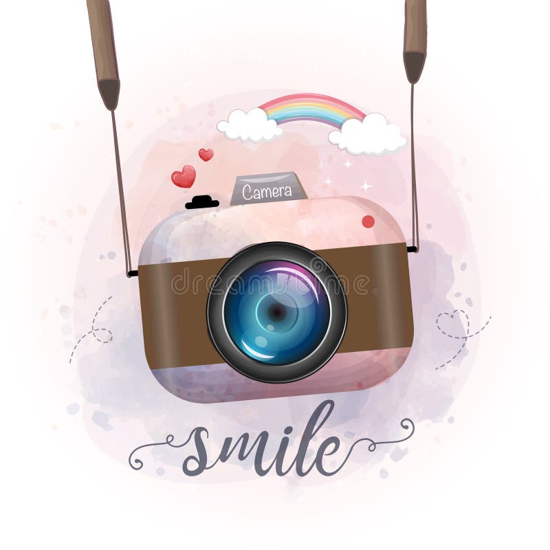 Cute Retro Photo Camera, Watercolor Stay Stock Vector - Illustration of ...