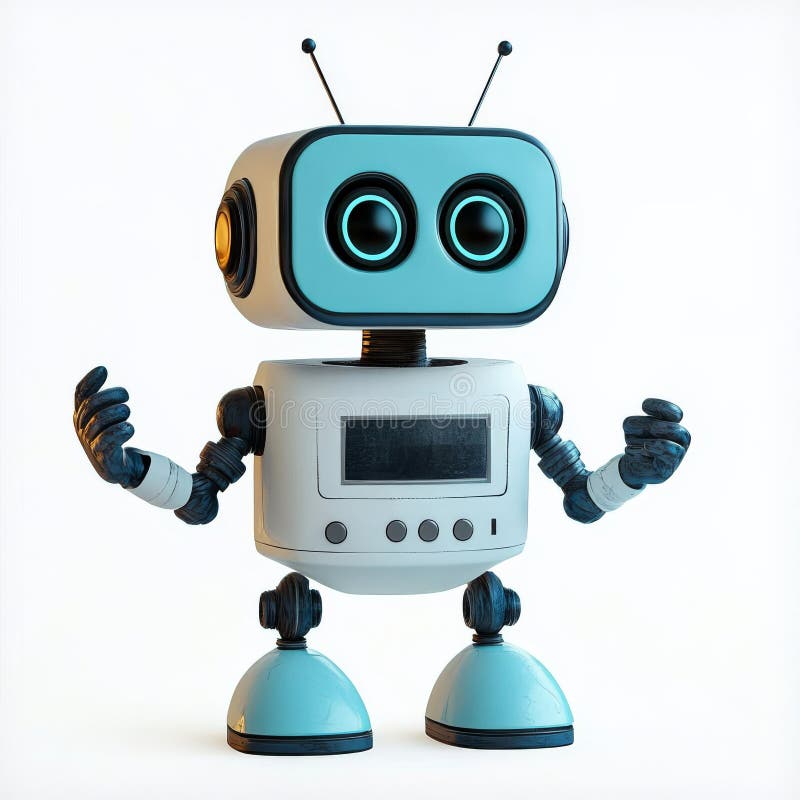 Cute Retro Robot 3D Render, White and Teal, Friendly AI, Digital Art ...