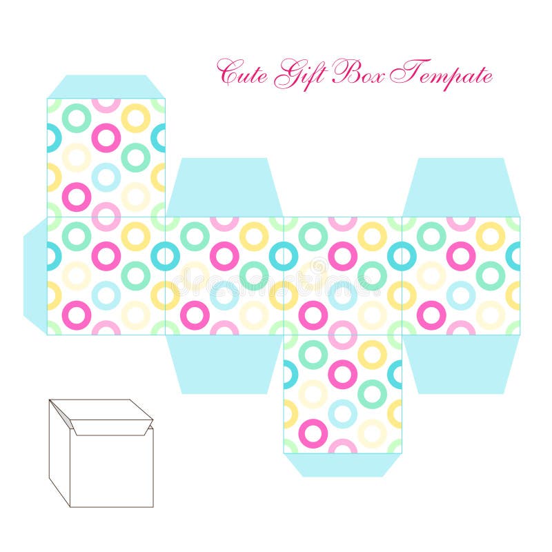 Cute Retro Square Gift Box Template with Circles Ornament To Print, Cut ...