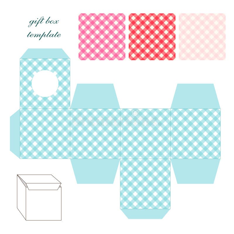 Cute Retro Square Gift Box Template with Hearts Ornament To Print, Cut ...