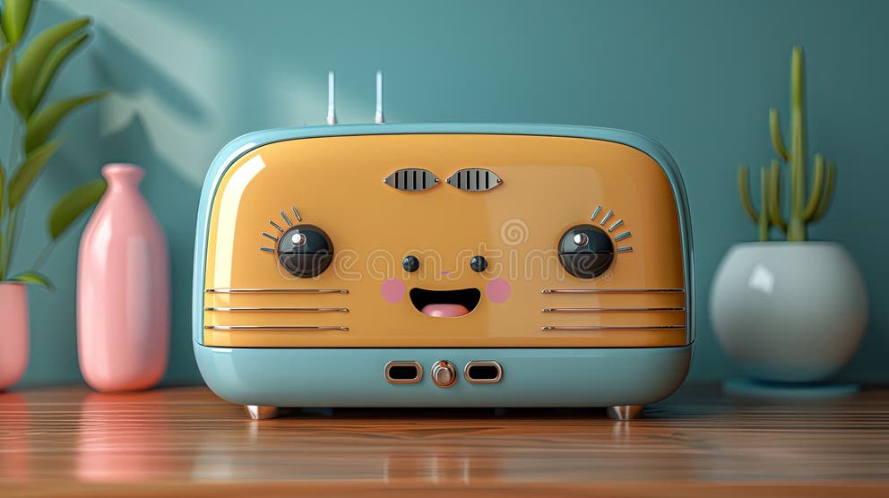 A Cute Retro Toaster with a Smiley Face on the Front is Sitting on a ...