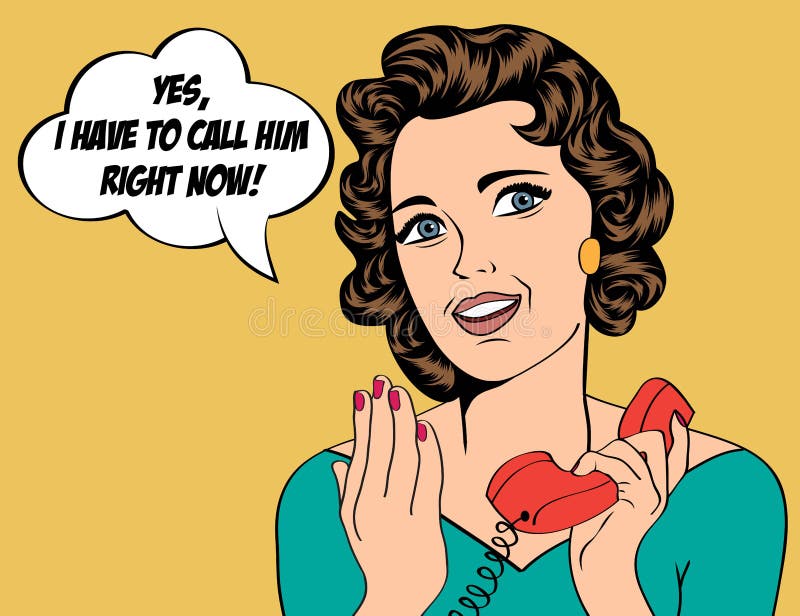 Pop Art Cute Retro Woman in Comics Style Talking on the Phone Stock ...