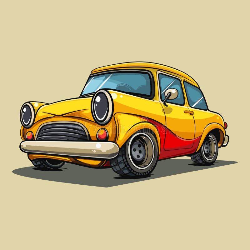 Cute Retro Yellow Car. Vintage Car Vector Illustration Stock Vector ...