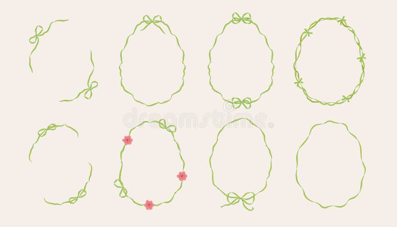 Cute Ribbon Bow Frames Set in Egg Form. Vector Illustration Stock ...