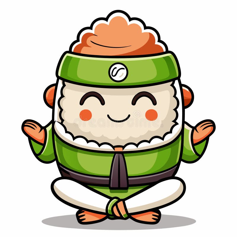 Cute Rice Ball Character in Zen Pose Stock Vector - Illustration of ...