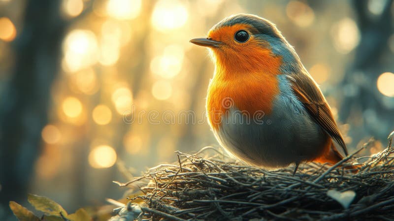 Cute Robin Bird Nesting Generative AI Stock Illustration - Illustration ...