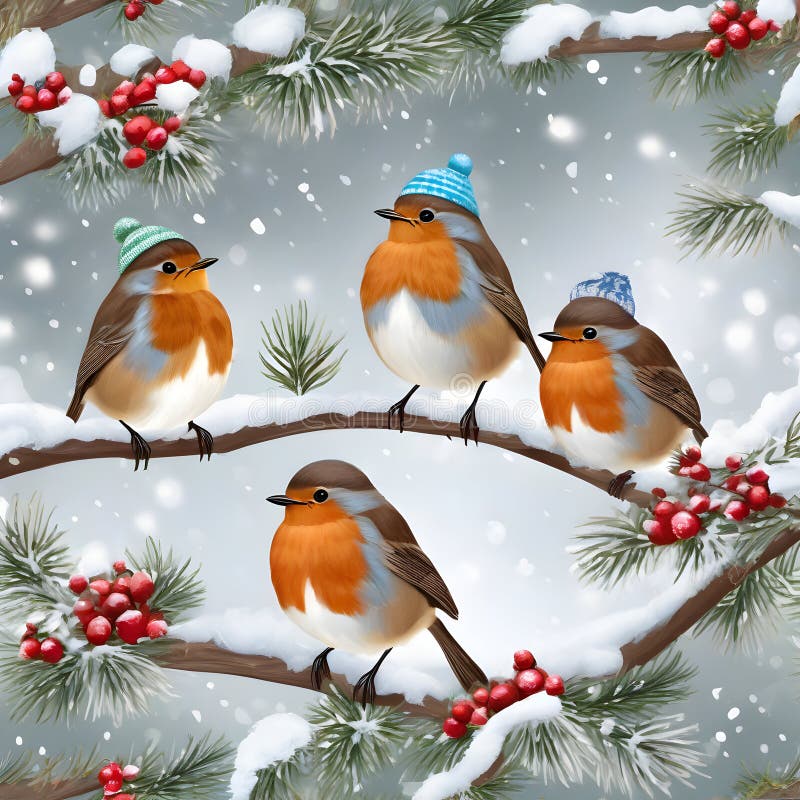 Cute Robin Perched on a Branch in Winter. Ai-Generated. Stock ...