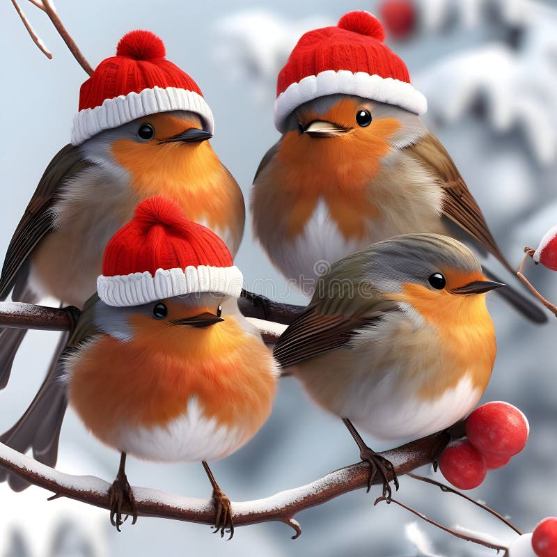 Cute Robin Perched on a Branch in Winter. Ai-Generated. Stock ...