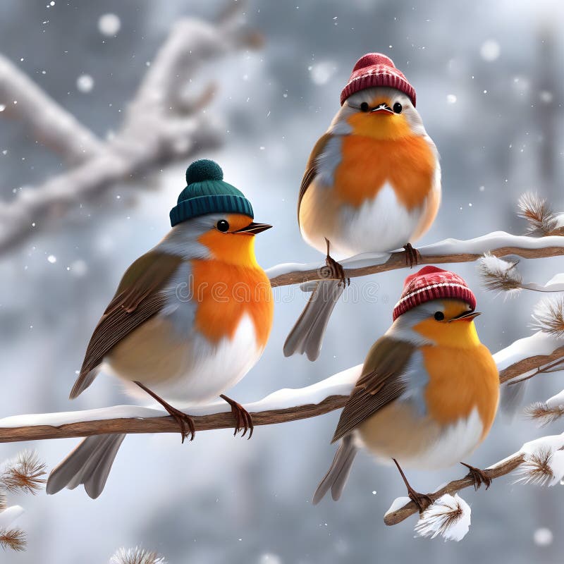 Cute Robin Perched on a Branch in Winter. Ai-Generated. Stock ...