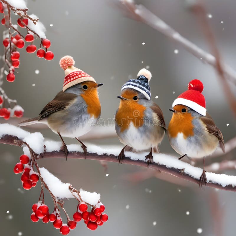 Cute Robin Perched on a Branch in Winter. Ai-Generated. Stock ...