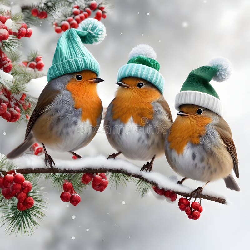 Cute Robin Perched on a Branch in Winter. Ai-Generated. Stock ...