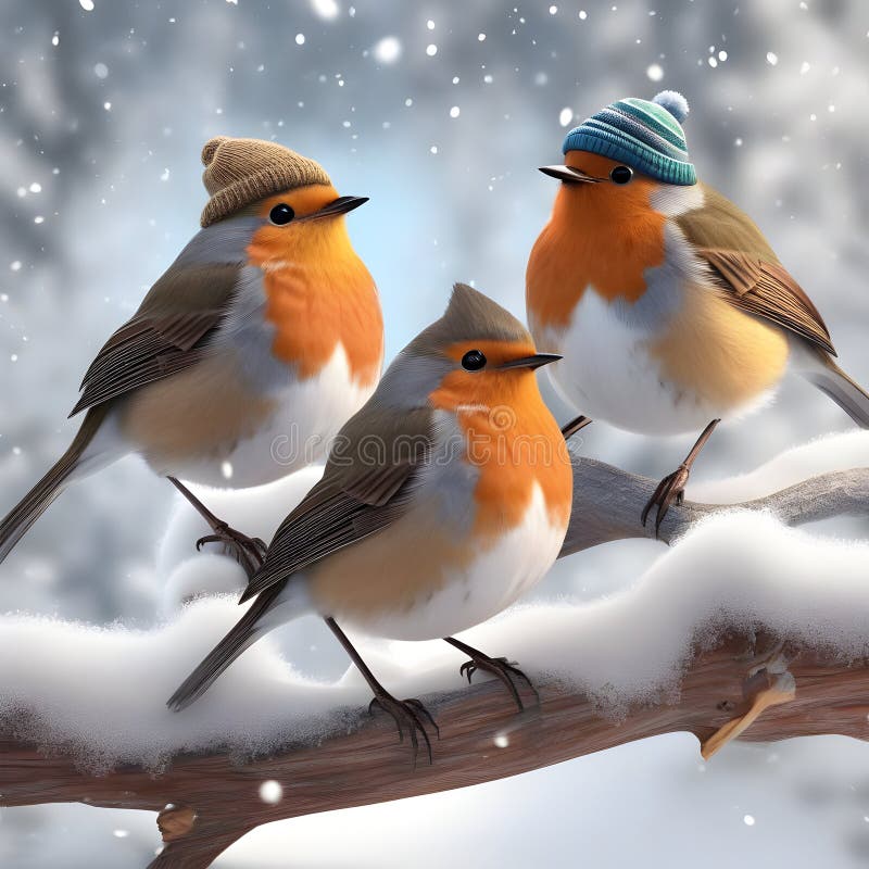 Cute Robin Perched on a Branch in Winter. Ai-Generated. Stock ...