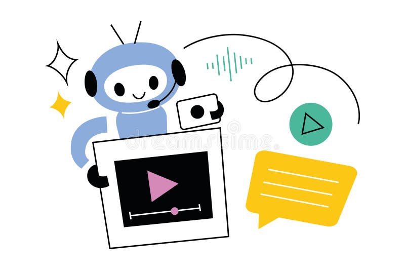 Cute Robot with Artificial Intelligence Creating Videos, Writing Texts ...