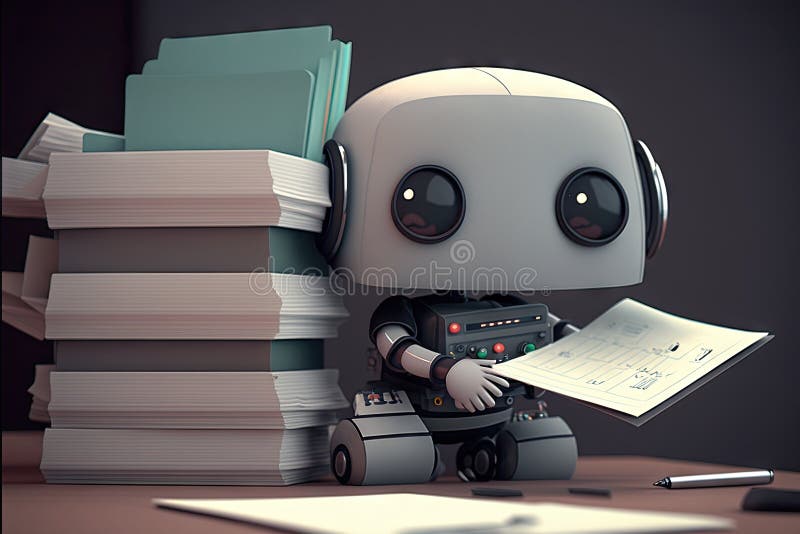 Cute Robot Assistant, Assisting Busy Office Worker, with Important ...