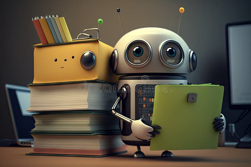 Cute Robot Assistant, Assisting Busy Office Worker, with Important ...