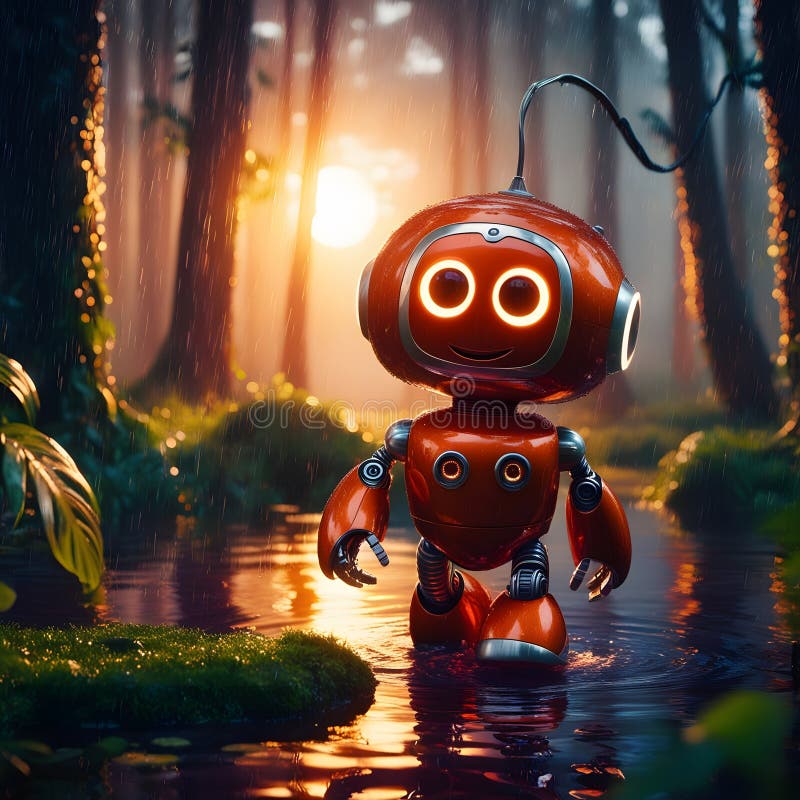 Red Color Robot in the Nature Stock Illustration - Illustration of ...