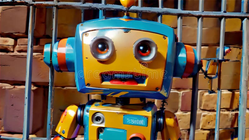 Surprised Animated Robot with Expression in Industrial Setting Stock ...