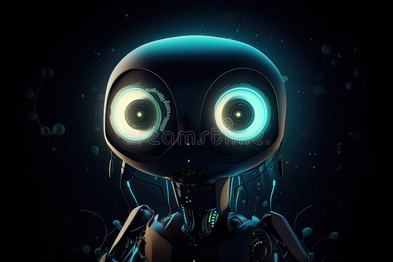 Cute Robot with Big Eyes on Dark Background. Generative AI Stock ...