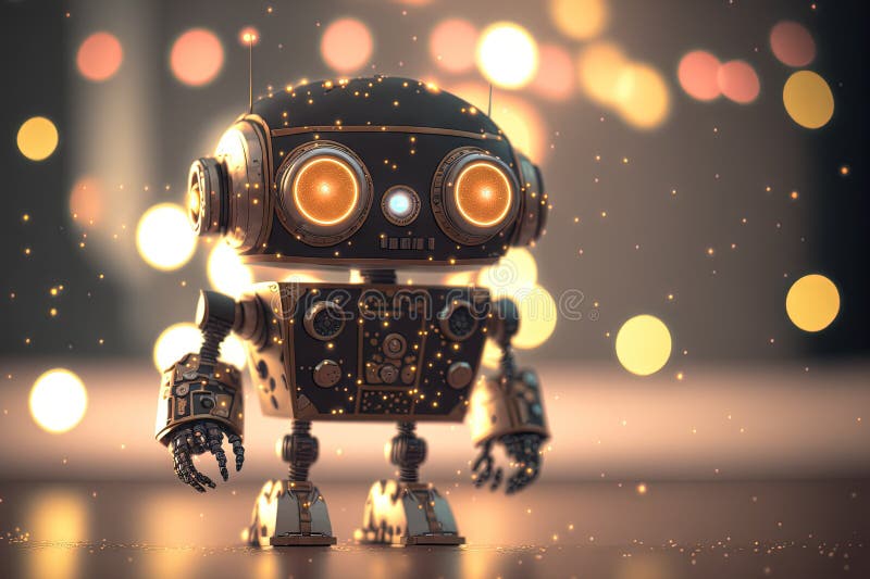 Cute Robot with Bokeh Background. Technology Concept Stock Illustration ...