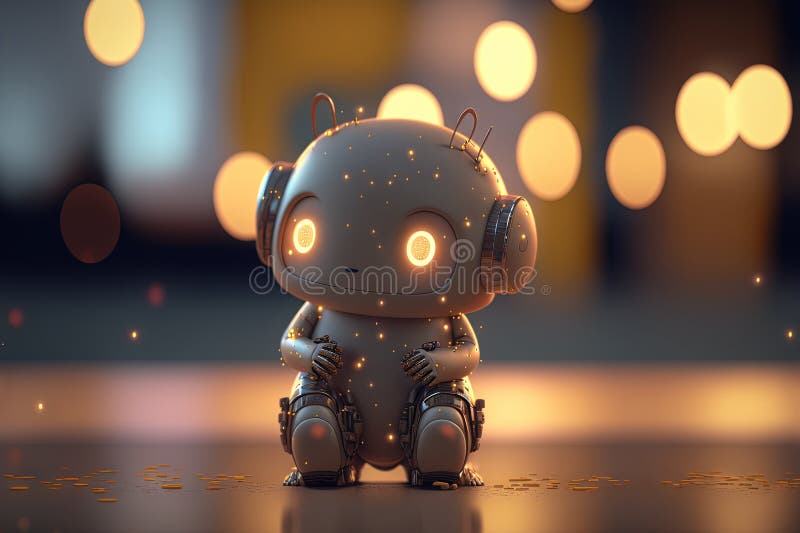 Cute Robot with Bokeh Background. Technology Concept Stock Illustration ...