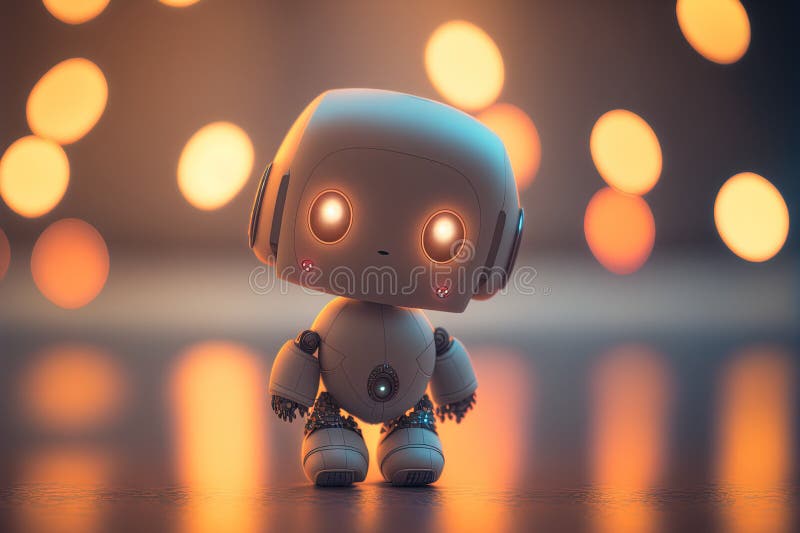 Cute Robot with Bokeh Background. Technology Concept Stock Illustration ...