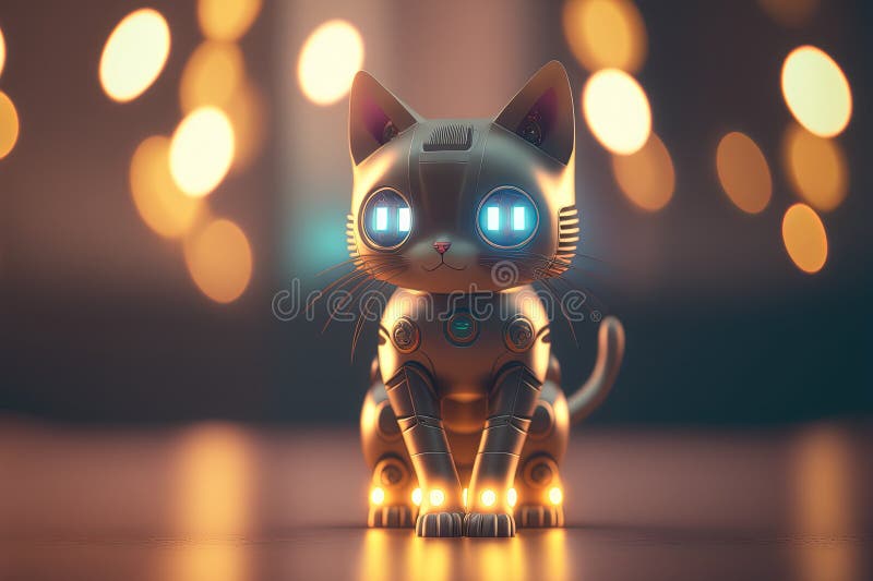 Cute Robot with Bokeh Background. Technology Concept Stock Illustration ...