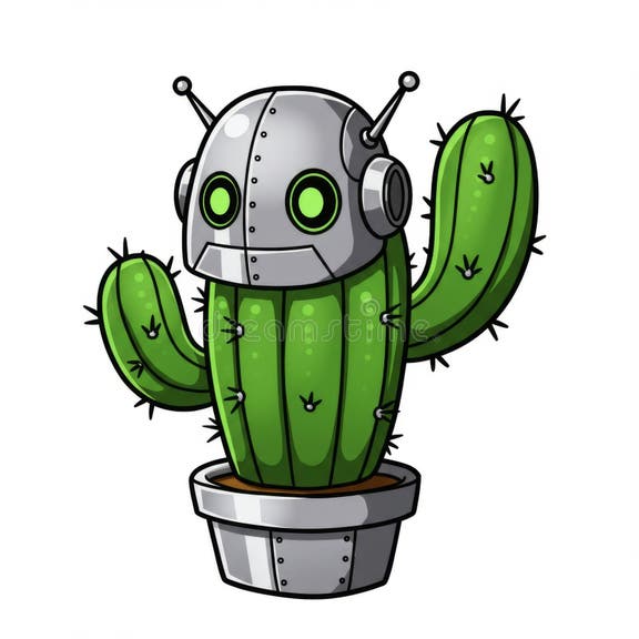 Cute Robot Cactus in a Pot stock illustration. Illustration of ...