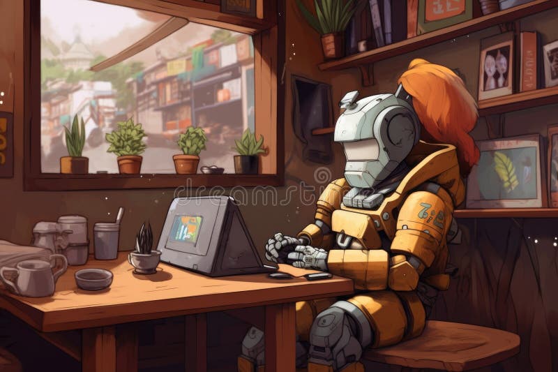 Robot in a Cafe Taking Online Orders Via Laptop Stock Image - Image of ...