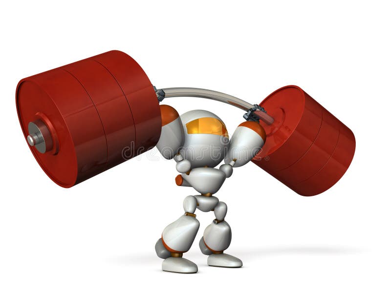 The Cute Robot Can Easily Lift a Heavy Weight Easily. Stock ...