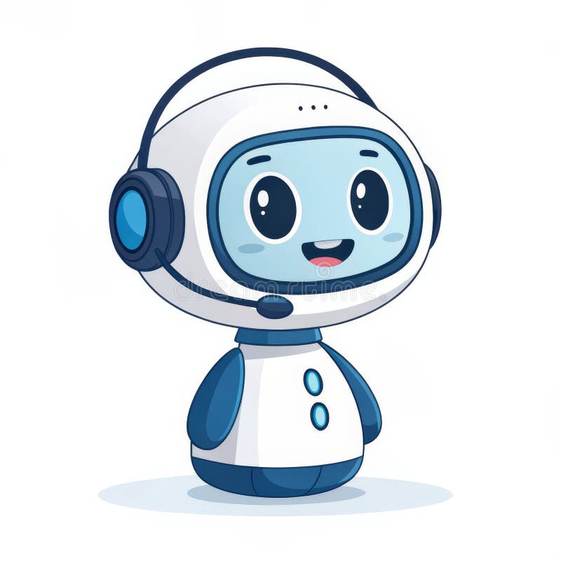 Cute Robot Cartoon Character Design, Headset, Happy Expression ...