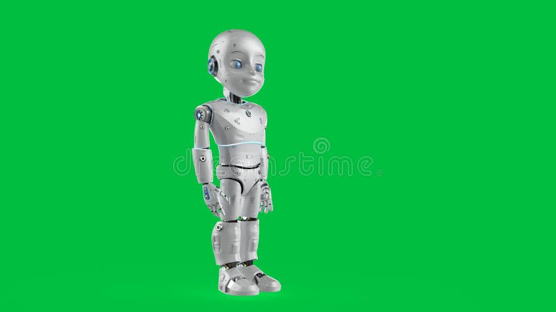 Cute Robot with Cartoon Character on Green Screen Stock Footage - Video ...