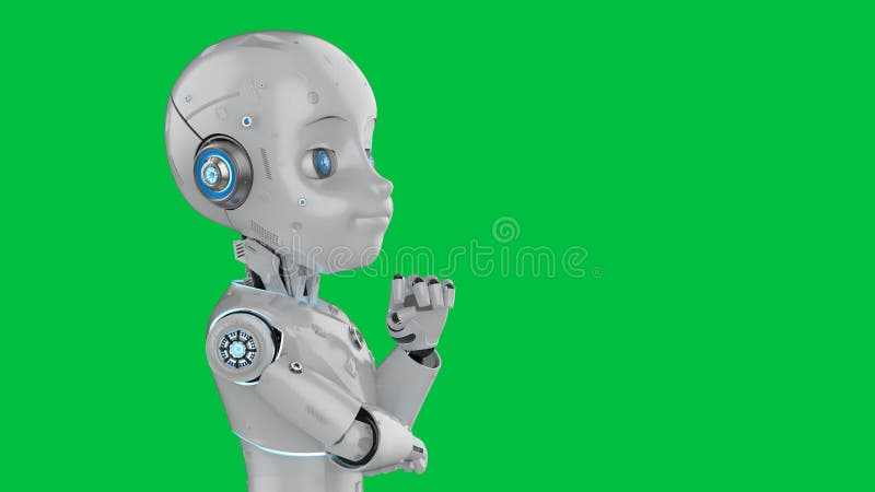 Cute Robot with Cartoon Character on Green Screen Stock Footage - Video ...