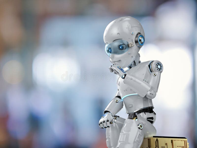 Cute Robot with Cartoon Character Think Stock Illustration ...