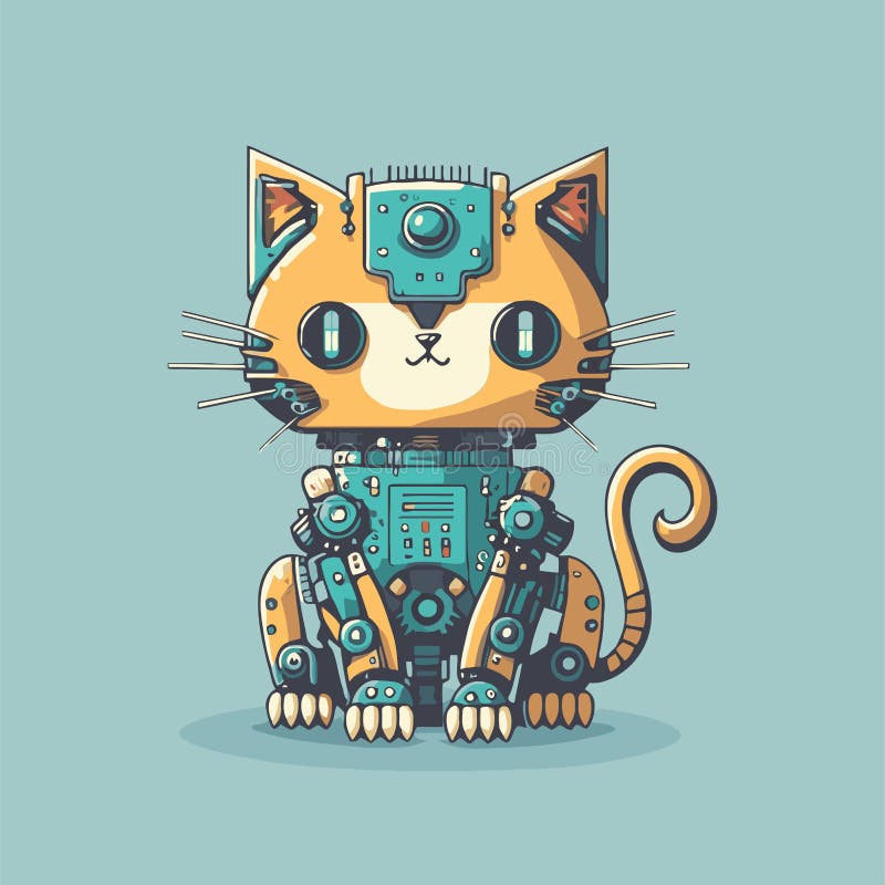 Cute Robot Cat Character Mascot Logo Flat Vector Illustration Stock ...