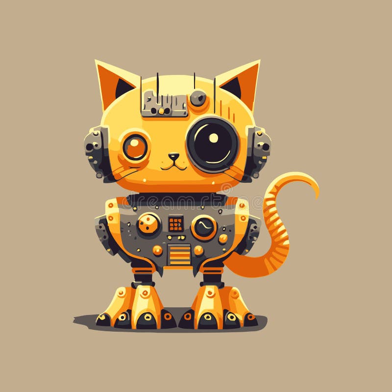 Cute Robot Cat Character Mascot Logo Flat Vector Illustration Stock ...