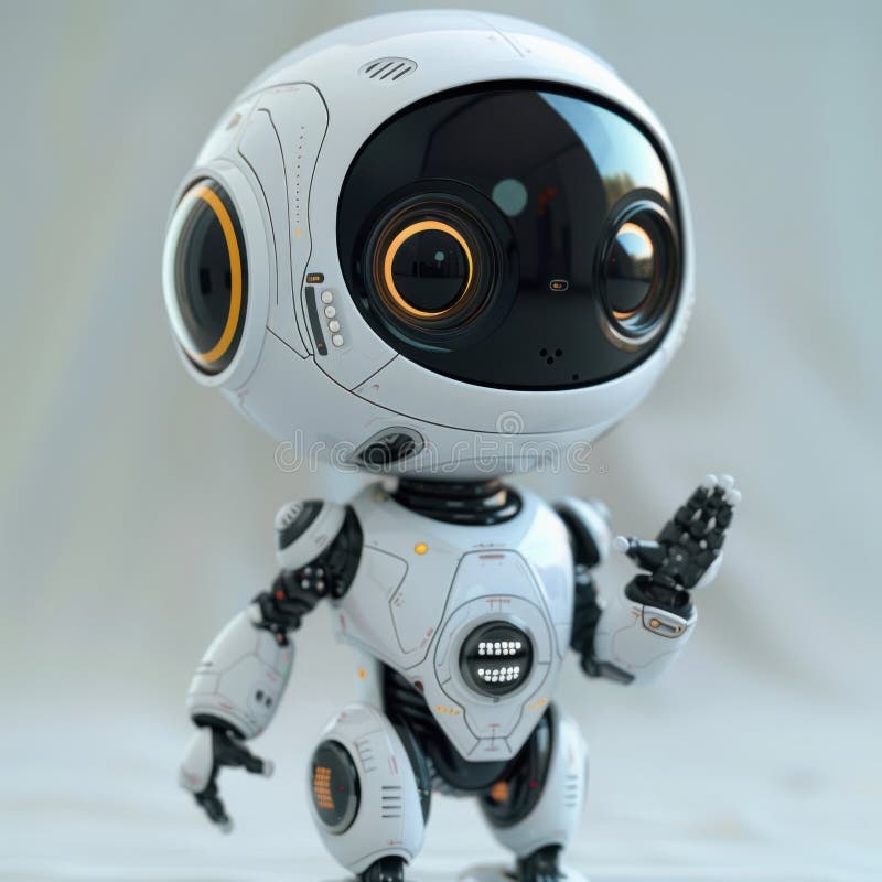 Cute Robot Character with Big Eyes and Friendly Gesture Stock ...