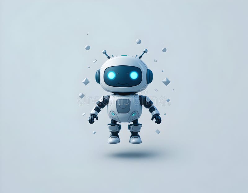 Cute Robot Character Floating on Light Background Stock Illustration ...