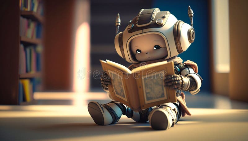 Cute Robot Child Reading a Book with a Smile, Generative AI Stock ...