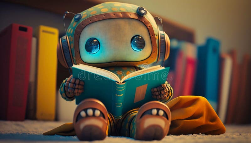 Cute Robot Child Reading a Book with a Smile, Generative AI Stock ...