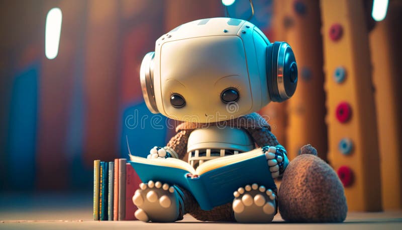 Cute Robot Child Reading a Book with a Smile, Generative AI Stock ... Cute Robot Child Reading a Book with a Smile, Generative AI Stock ...