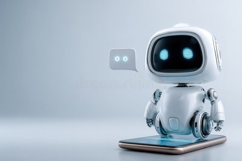 Cute Robot Companion Interacting with a Digital Screen, Showcasing ...