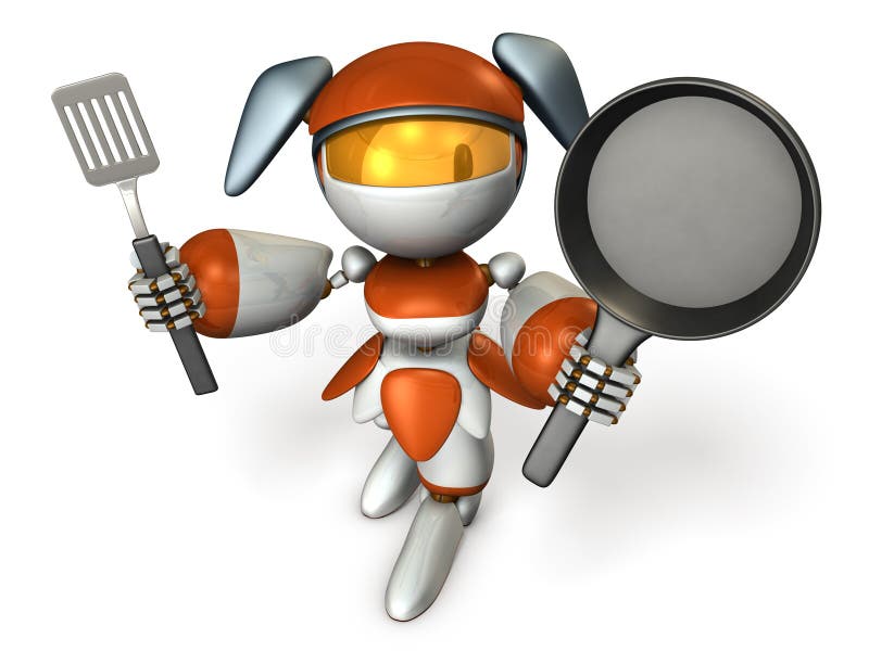 Cute Robot with Cooking Utensils. she is Proud of the Skill of Cooking ...