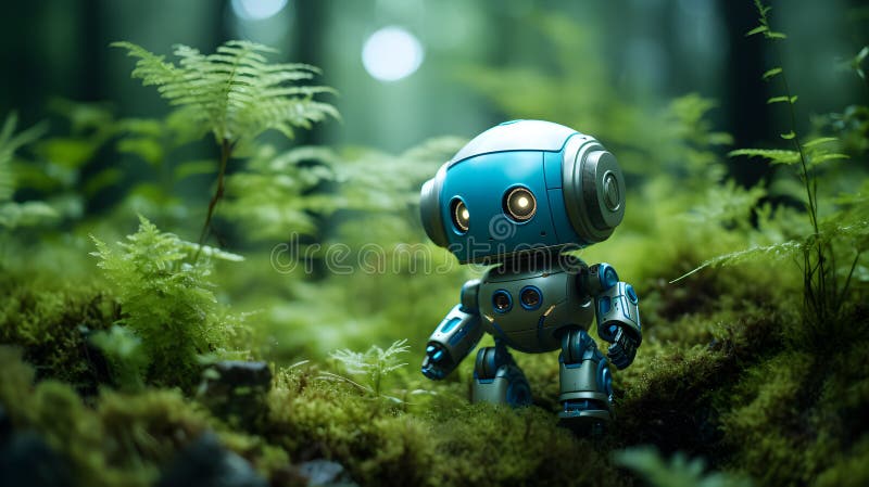 Cute Robot Cyborg in the Forest. Stock Photo - Image of jungle ...